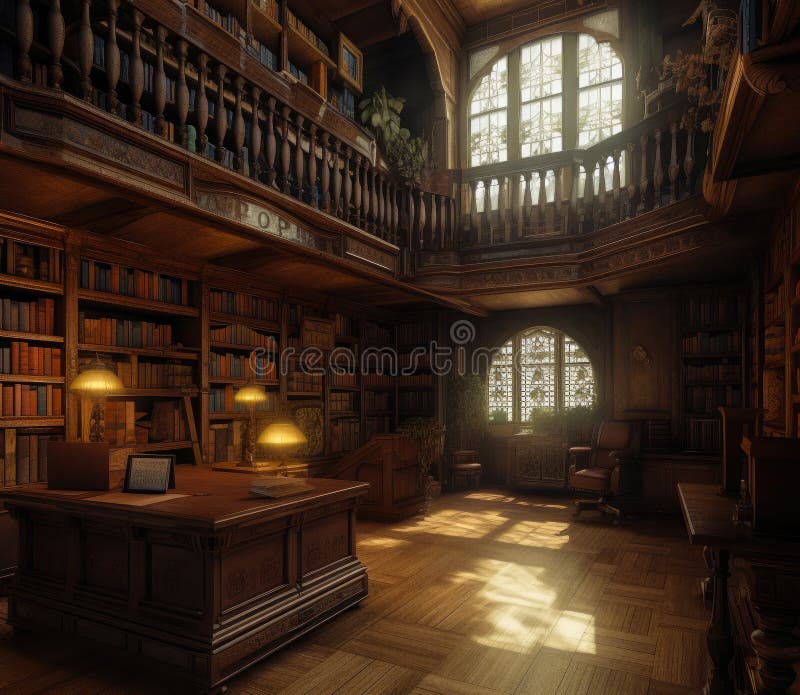 Old Big Library with Lots of Books. Generative AI Stock Illustration ...