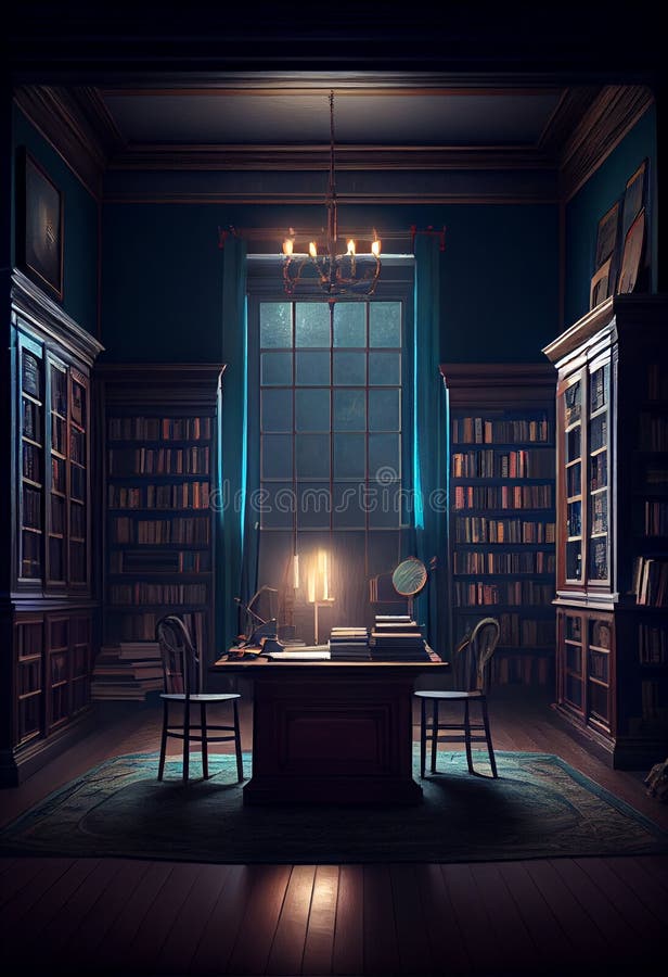 Old Big Library with Work Table. AI Generated Stock Illustration ...