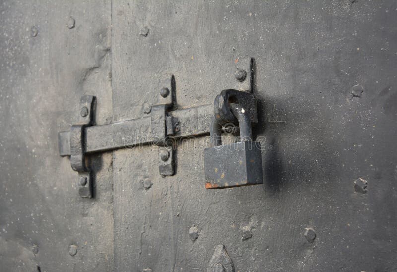 Old Big Padlock. Closed Metal Door with Old Lock Stock Image - Image of ...