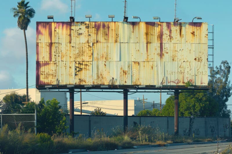 An Old Billboard on the Side of a Road with a Worn-out Surface and ...
