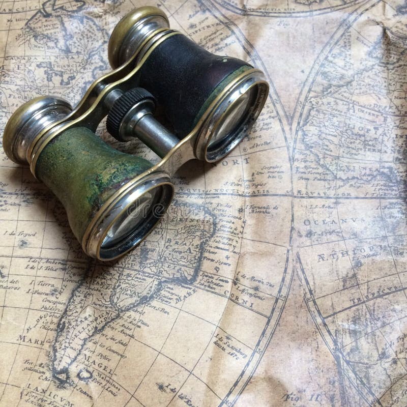 Old Binoculars on a Vintage Map Stock Photo - Image of antique, vintage ...