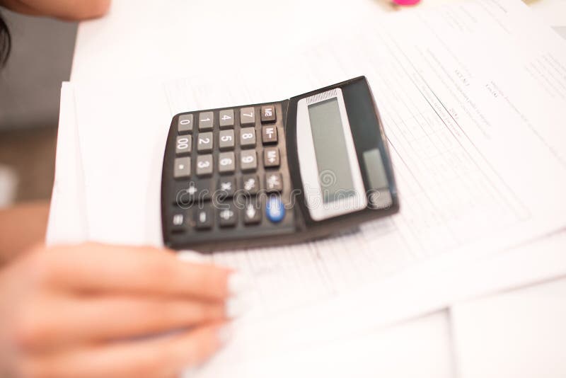 Old Black Calculator on the Table. Close-up Stock Image - Image of desk ...