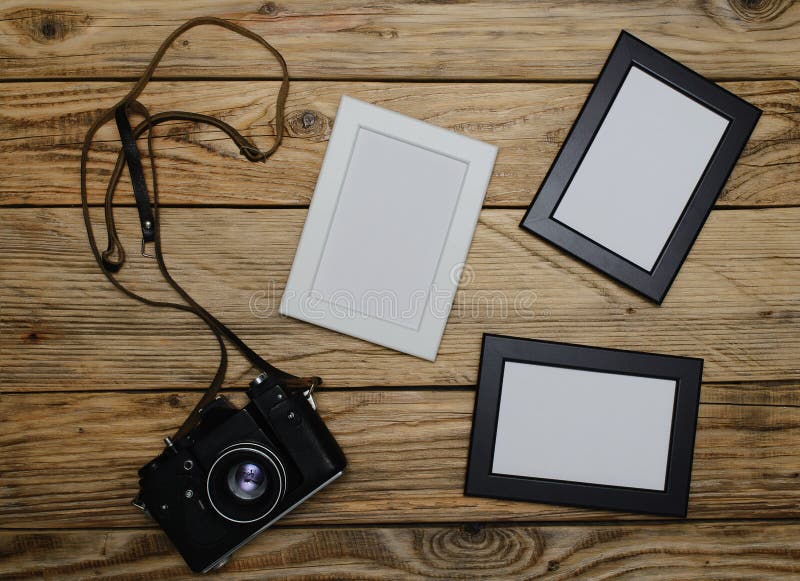 Old Black Camera and Frame for Photo Stock Photo - Image of frame ...