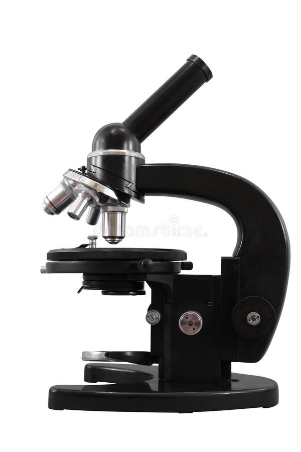 Old Black Classic Four Objectives Microscope Isolated on a White ...