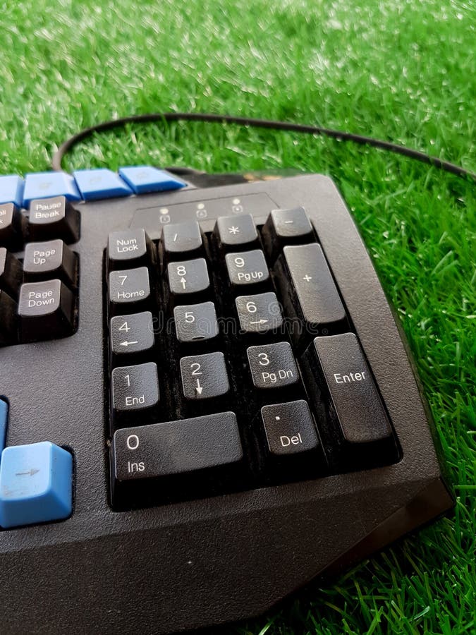 Old Black Computer Keyboard on Decorate Green Artificial Grass Stock ...