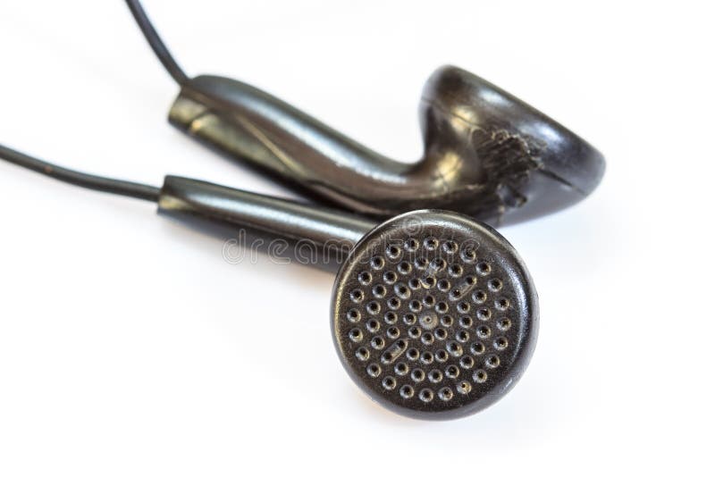 Old Black Earphones on a White Stock Photo - Image of equipment ...