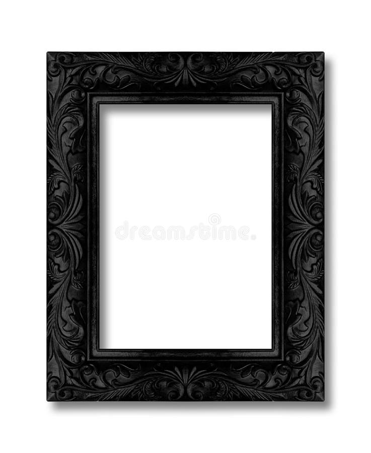 Old Black Frame Decorative Carved Wood Isolated on White Stock Image ...