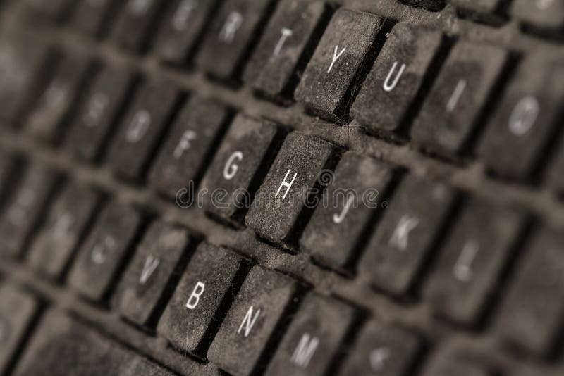 Old Black Keyboard with Keys Covered in Dust and Dirt Isolated on White ...