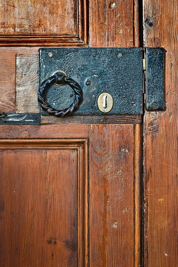 Old Black Lock with Round Handle on Door Stock Photo - Image of lock ...