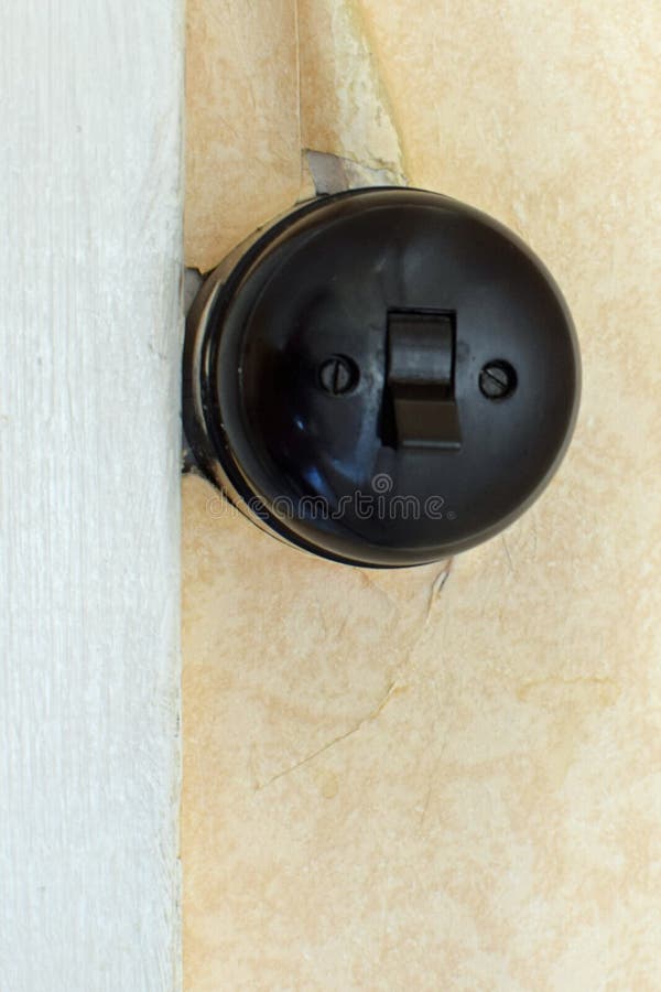 Old Black Round Light Switch Close Up Stock Image - Image of antique ...