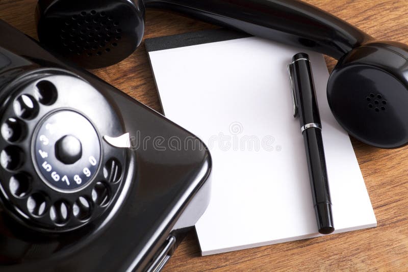 Old Black Telephone and Notepad Stock Photo - Image of solution, dial ...