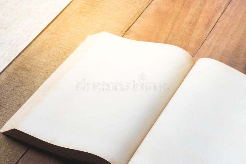 Old Blank Book Open on Wood Table, Stock Image - Image of design, brown ...