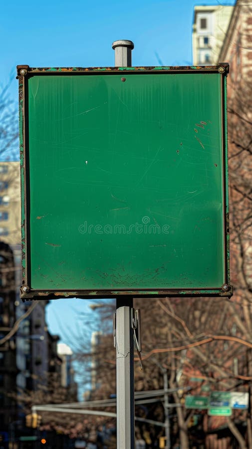 Old Blank Green Street Sign in Urban Setting Stock Image - Image of ...