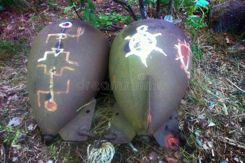 Old Blanks Bombs for a Training Bombing Painted Pacifists Stock Image ...