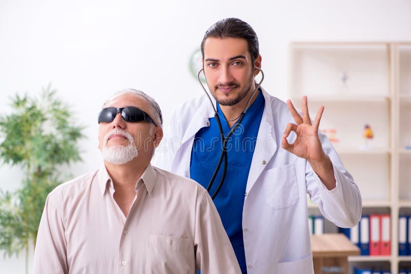Old Blind Man Visiting Young Male Doctor Stock Image - Image of breath ...