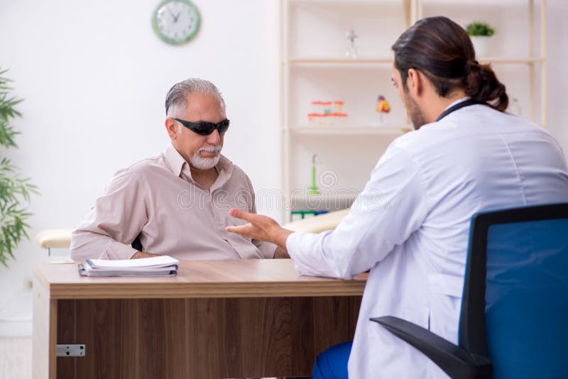 Old Blind Man Visiting Young Male Doctor Stock Image - Image of patient ...