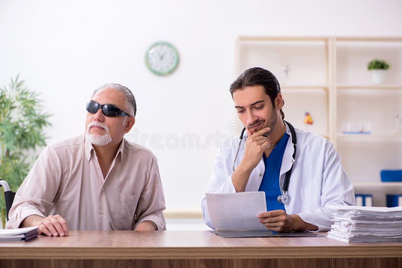 Old Blind Man Visiting Young Male Doctor Stock Photo - Image of ...
