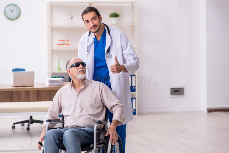 Old Blind Man Visiting Young Male Doctor Stock Image - Image of ...