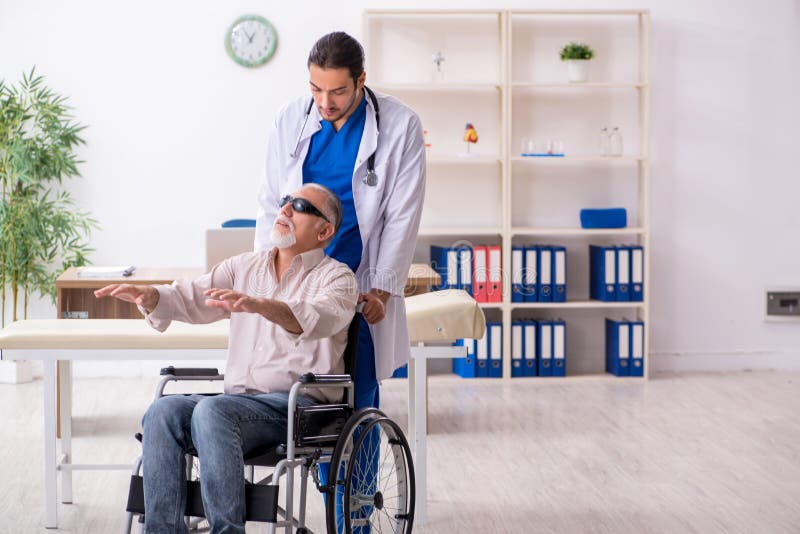 Old Blind Man Visiting Young Male Doctor Stock Photo - Image of ...
