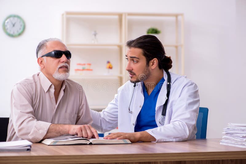 Old Blind Man Visiting Young Male Doctor Stock Photo - Image of blind ...