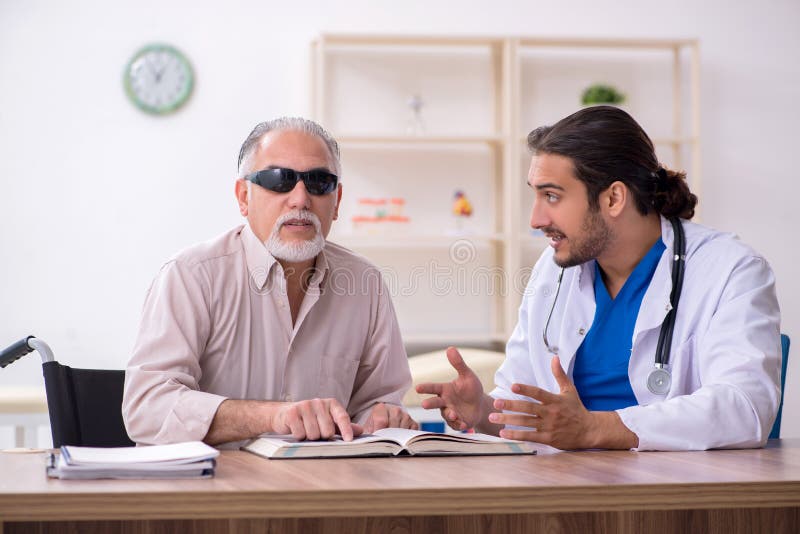 Old Blind Man Visiting Young Male Doctor Stock Photo - Image of ...