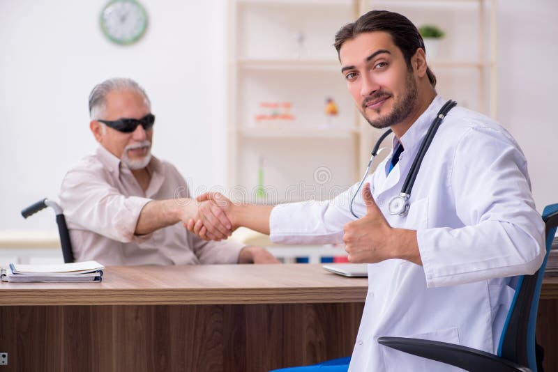 Old Blind Man Visiting Young Male Doctor Stock Photo - Image of patient ...