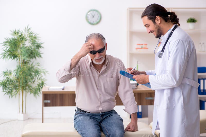 Old Blind Man Visiting Young Male Doctor Stock Photo - Image of patient ...