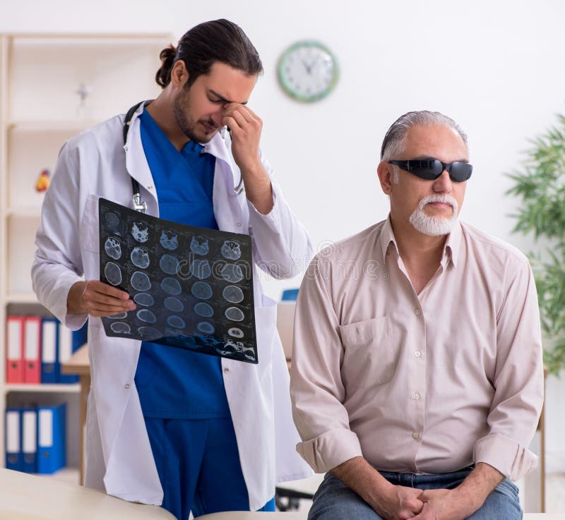 Old Blind Man Visiting Young Male Doctor Stock Photo - Image of ...