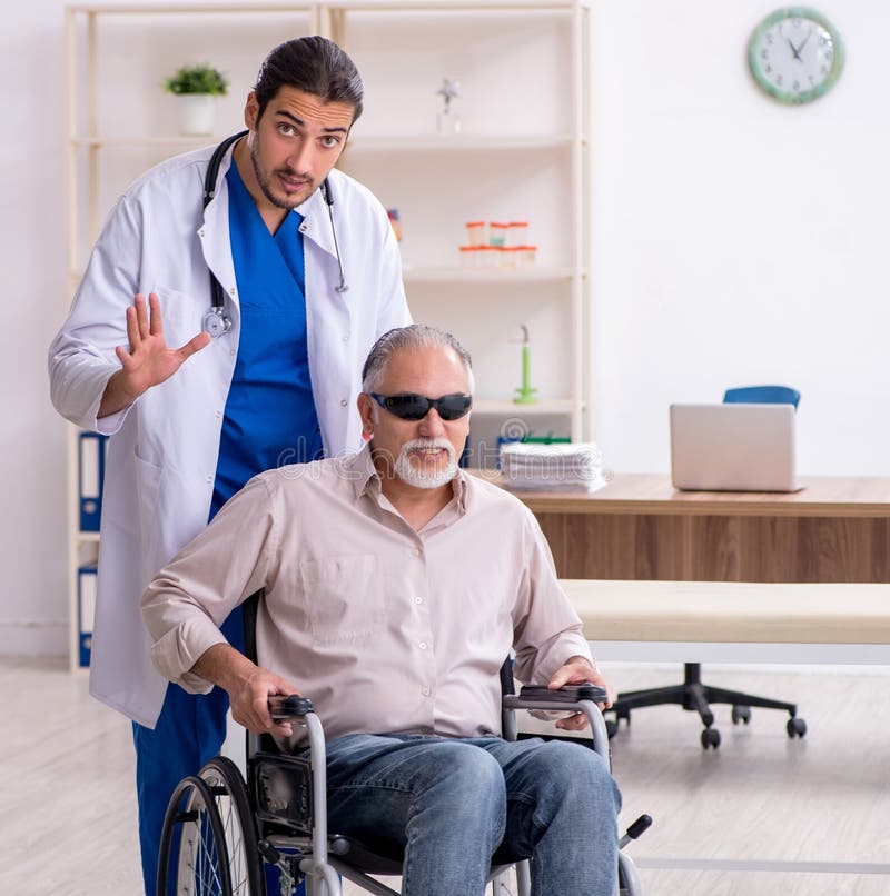 Old Blind Man Visiting Young Male Doctor Stock Image - Image of ...