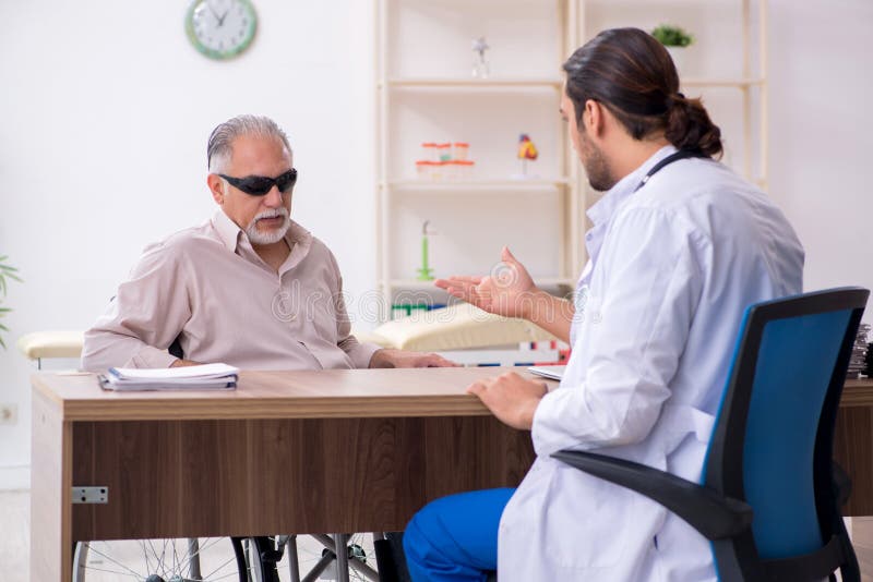 Old Blind Man Visiting Young Male Doctor Stock Photo - Image of ...