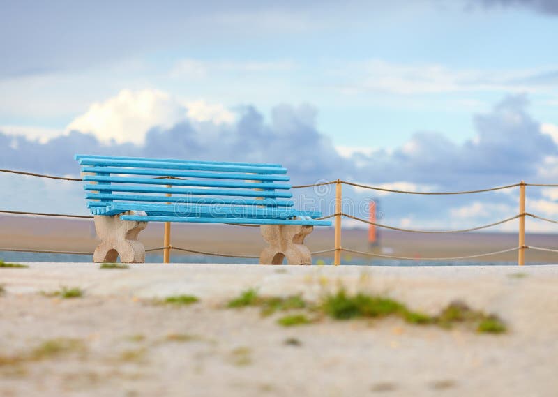 Old Blue Bench on Cloudy Background Stock Image - Image of park, ground ...