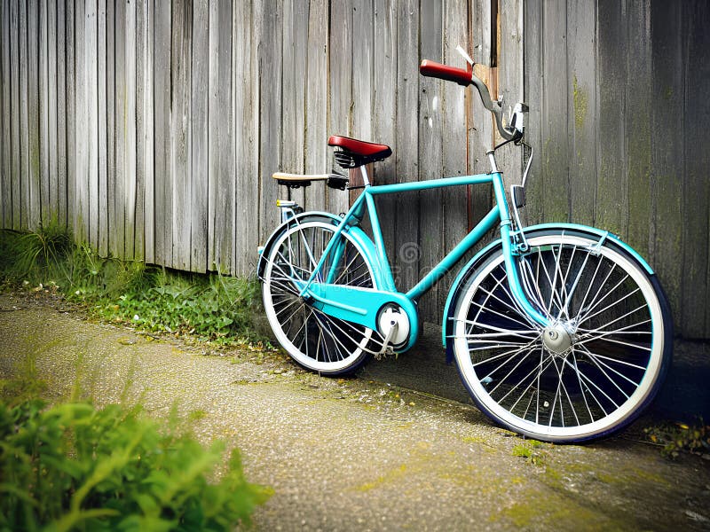 Old Blue Bicycle Parked by the Wall AI Generated Stock Illustration ...