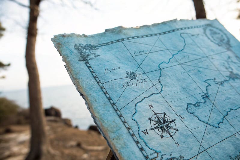 Old Blue Blank Treasure Map Background Stock Illustration ...