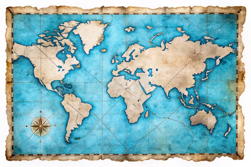 Old Blue Blank Treasure Map Background Stock Illustration ...