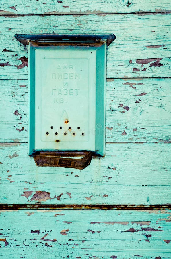 Old Blue Box for Letters Hanging on the Wooden Wall Stock Photo - Image ...