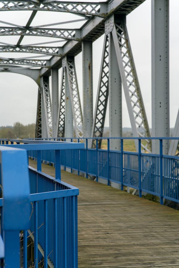 The Old Blue Bridge Where the Roads Remain in the Distance Stock Image ...