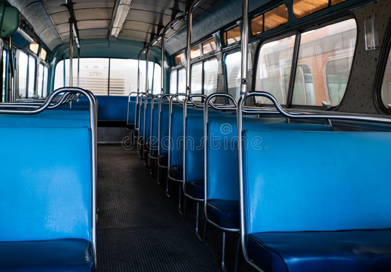 Old Blue Bus Seats stock image. Image of chair, service - 163468319