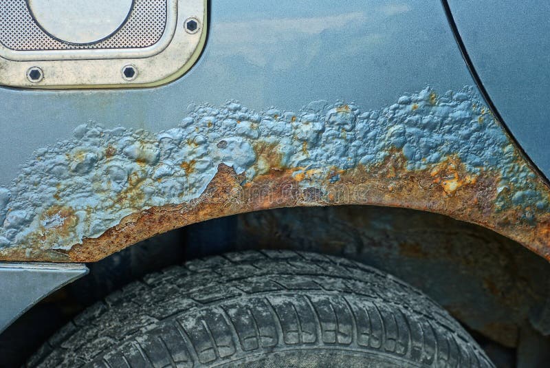 Old Blue Car with a Rusty Wing and a Gray Wheel Stock Photo - Image of ...