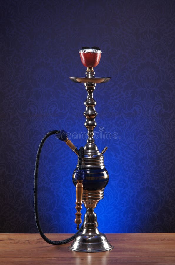 An Old Blue Ceramic Hookah on a Blue Background Stock Image - Image of ...