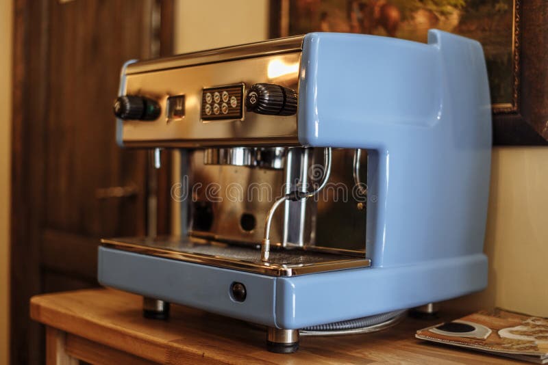 Old Blue Coffee Machine at the Cafe Stock Photo - Image of fresh ...