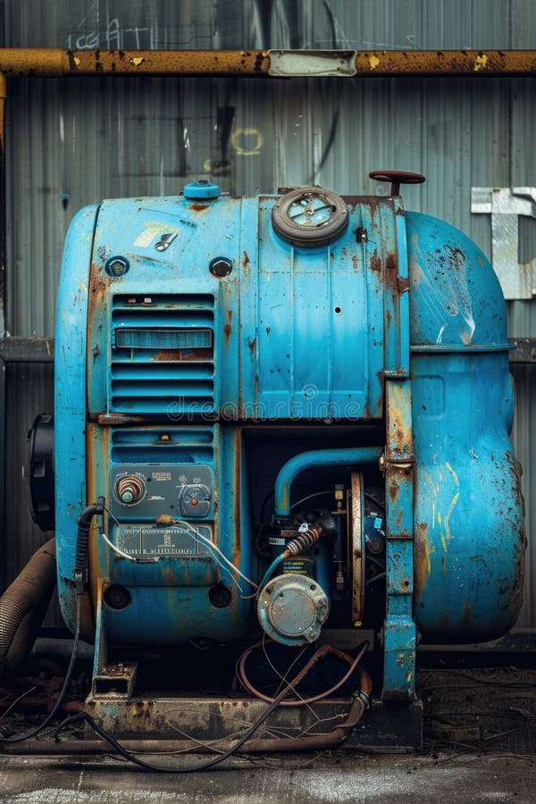 An Old Blue Compressor Outside a Building. Perfect for Industrial ...