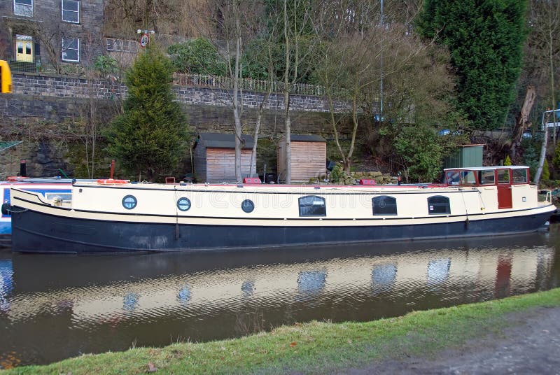 Old Blue and Cream Narrowboat Stock Image - Image of boat, transport ...