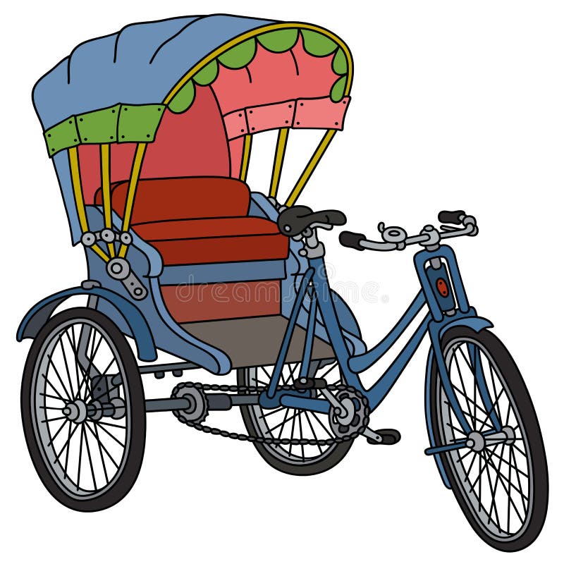 Old blue cycle rickshaw stock vector. Illustration of pedal - 90399025