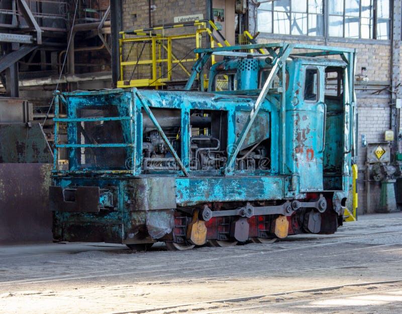 Old Blue Diesel Locomotive in a Workshop Stock Photo - Image of ...