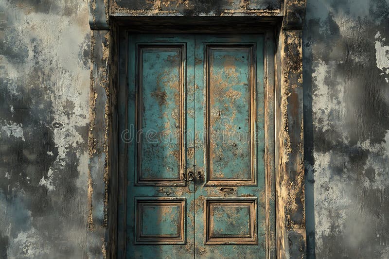 Old Blue Door with Distressed Paint on Weathered Wall Stock ...