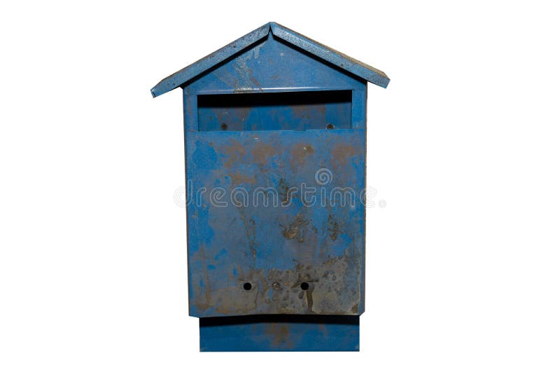 Old Blue Mailbox Isolated on White Background Stock Image - Image of ...