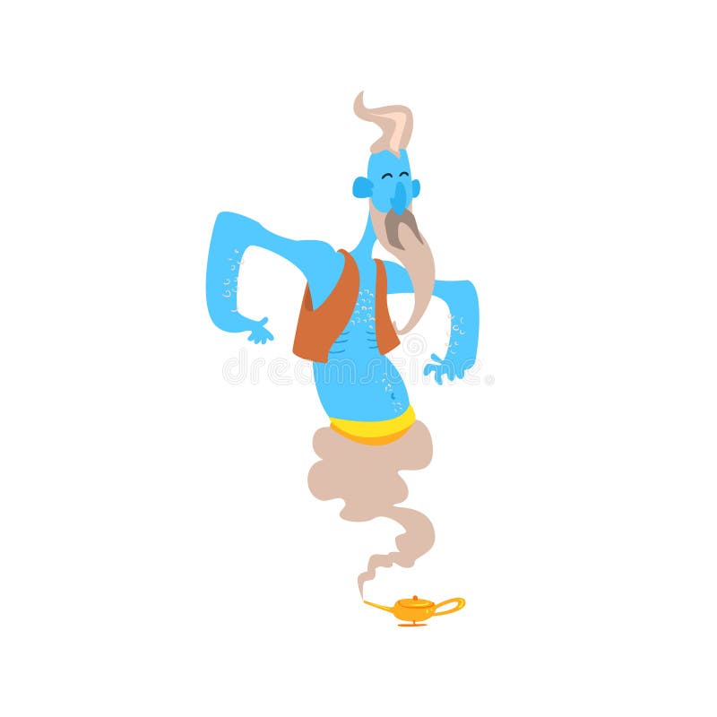 Genie In Blue Outfit And Golden Lamp Stock Vector Illustration Of