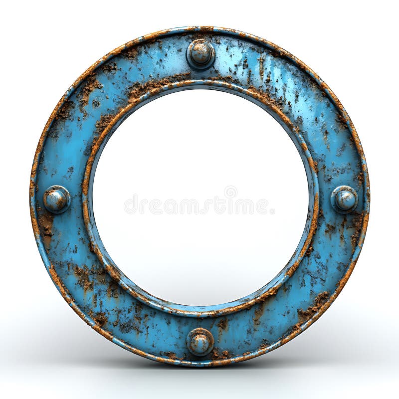 Old Blue Metal Circle Frame with Rust on White Background Stock ...