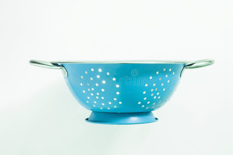 Old Blue Metal Colander Sieve Isolated on White Background Stock Image ...