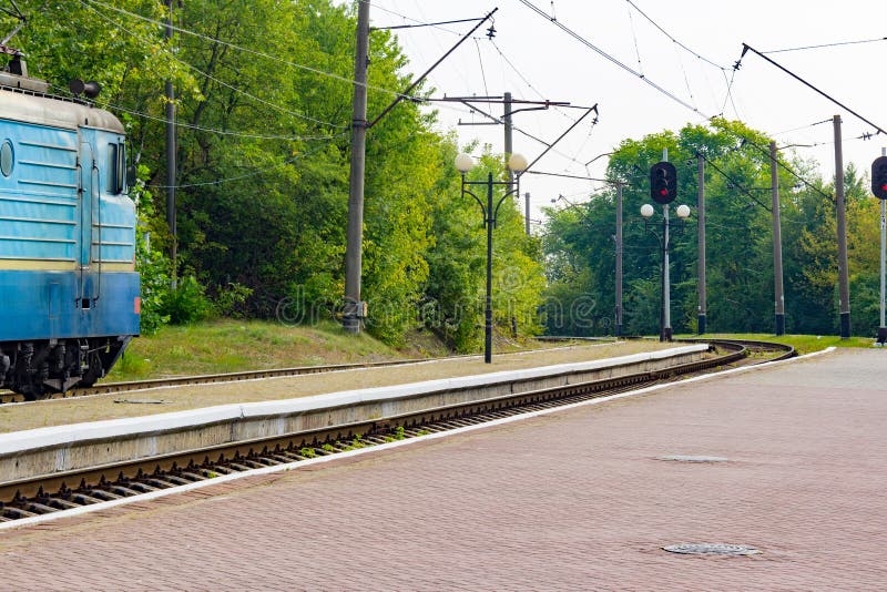 Old Blue Passenger Train at the Railway Station Stock Image - Image of ...